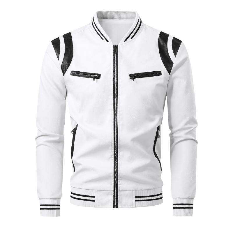 ・スタイル: ストリート・着丈: 普通丈(50cm超65cm以下)・シルエット: ルーズ・襟型: スタンドカラー・フロント: ジッパー・フード: なし・素材: 合成皮革(PUレザー)/裏地:起毛・対象: ミドルエイジ・ディテール: 配色・ポ...