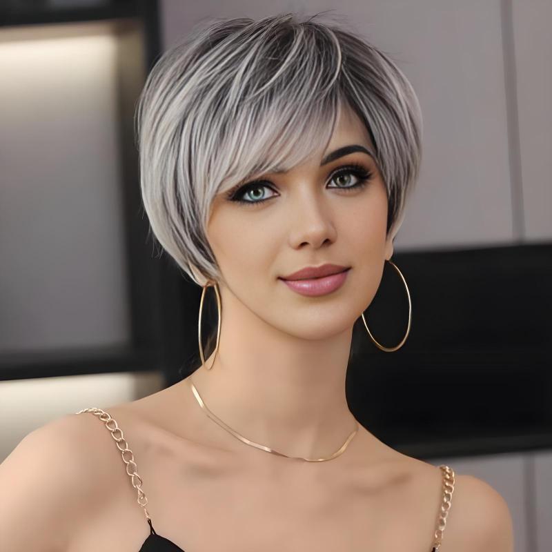 ・対象者: 女性・製法: 機械製・染め/パーマ: 不可・素材: 高温シルク・対応肌タイプ: 全ての肌タイプ・対応顔タイプ: 全ての顔タイプ・前髪タイプ: 斜め・効果: スタイリング、イメージチェンジ・カラー: ブラック+ピュアホワイト, ラ...