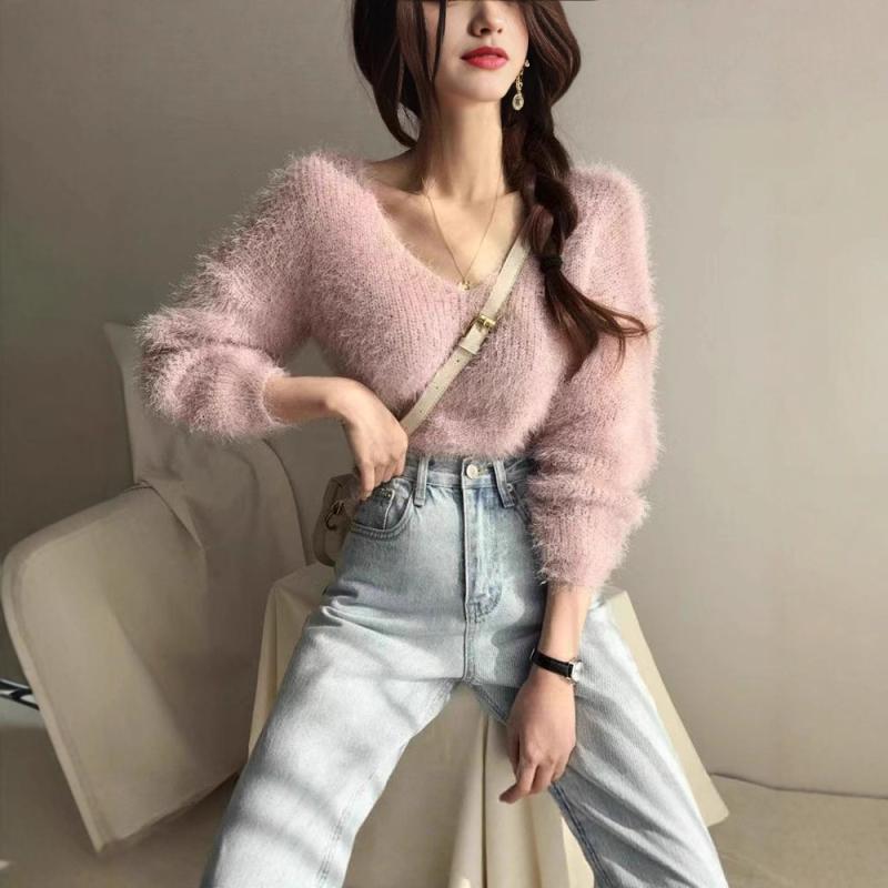 ・素材: 仿貂毛、水貂・柄: 無地・厚さ: 厚手・組み合わせ: 単品・スタイル: プルオーバー・フィット: ゆったり・袖丈: 長袖・ネックライン: Vネック・着丈: 普通 (50cm超～65cm以下)・カラー: 1, 2, 3, 4, 5・...