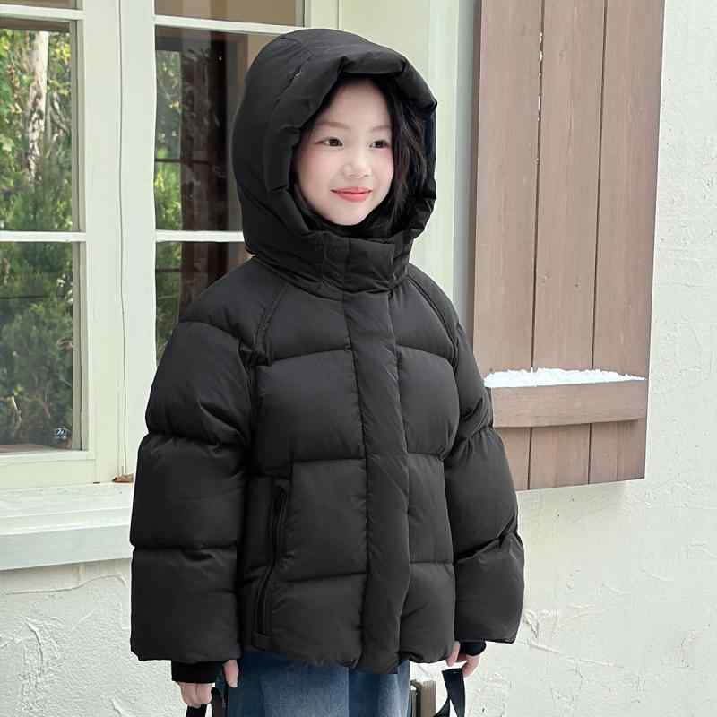 ・対象: 女の子・スタイル: 韓国風・柄: 無地・充填物: ホワイトダックダウン・フード: フード付き・種類: ダウンジャケット・丈: 短め・シルエット: ウエストシェイプ・生地: 化学繊維混紡・裏地: ポリエステル・厚さ: 厚手・留め具:...