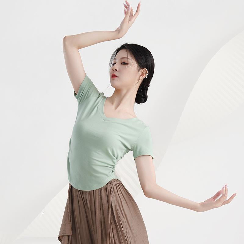 ・カテゴリ: ダンス服・スタイル: 現代舞踊・柄: 無地・対象: 女性・生地: ニットリブ・生地の組成: 粘性レーヨン 95%・色: 淡い緑、青みのあるグレー、茶色・サイズ: S, M, L, XL, XXL, XXXL, 4XL・袖丈: 半袖