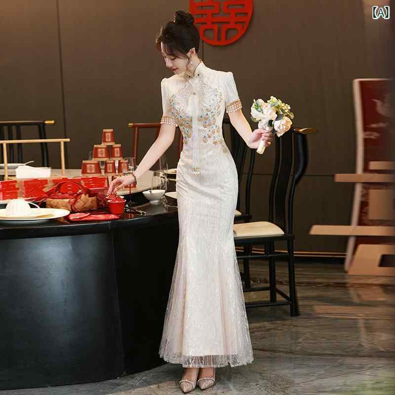 ・カテゴリ: ドレス/イブニングドレス・素材: ポリエステル・ネックライン: Uネック・袖丈: 半袖・カラー: シャンパンカラー・サイズ: XS, S, M, L, XL, 2XL, 3XL, 4XL, 5XL・シーン: パーティー・スカー...