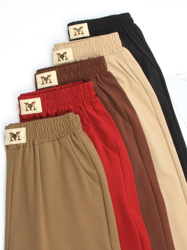 ・素材: ポリエステル, ナイロン・スタイル: カジュアル・パンツのタイプ: ストレート・パンツ丈: フルレングス・ウエスト: ハイウエスト・厚さ: 薄手・ディテール: プリーツ・カラー: ブラック, ワインレッド, コーヒー, アプリコッ...