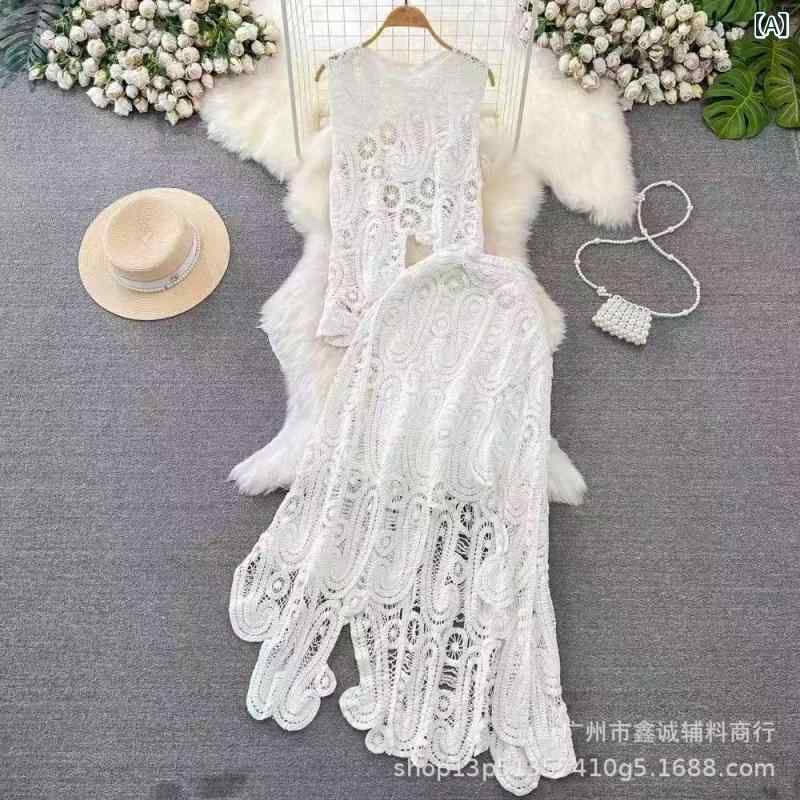 ・主な素材: 綿・主な素材含有量: 綿95%以上・スタイル: 私服名媛、甜辣风・カラー展開: 白色上衣、杏色上衣、白色裙子、杏色裙子、白色两件套、杏色两件套・サイズ展開: 均码・セットアップ: 裙套装・商品カテゴリ: 休闲套装・袖丈: 无袖