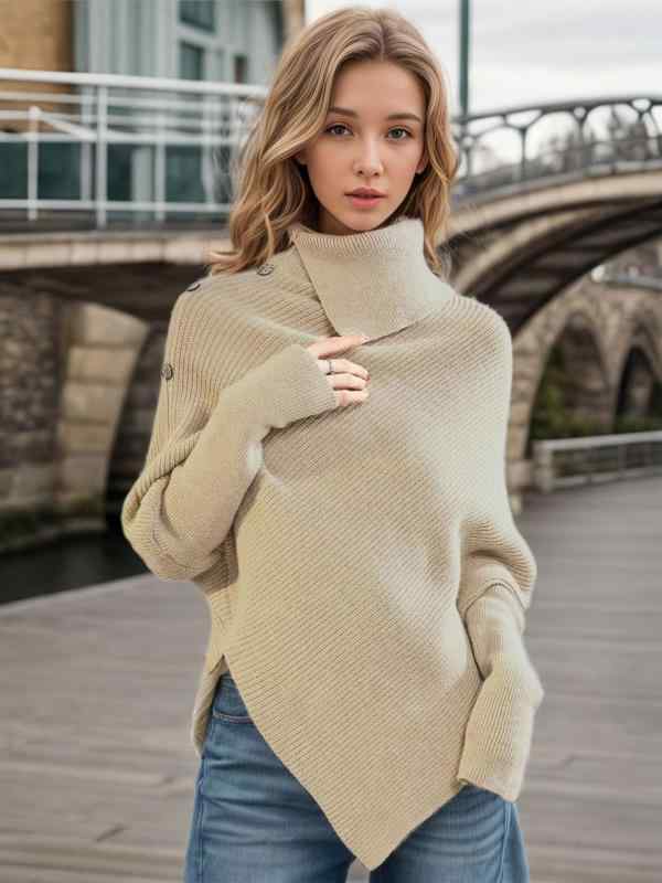 ・素材: ポリエステル、アクリル、綿羊绒・柄: 無地・厚さ: 中厚・組み合わせ: 単品・スタイル: プルオーバー・シルエット: タイト・袖: バットスリーブ・ネックライン: 襟付き・袖丈: 長袖・着丈: ミドル丈(50cm超～65cm以下)...