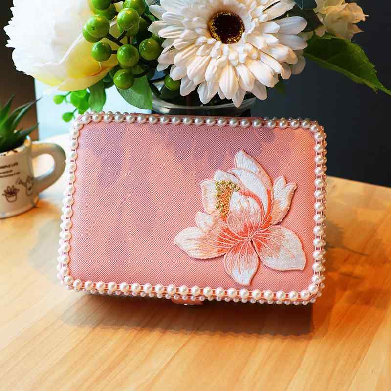 ・カテゴリ: 首飾盒・素材: PUレザー・スタイル: 中華・柄: 蓮の花・カラー: 韓粉色オレンジ粉色花・カラー: 韓粉色ピンク花・カラー: 白色青花・カラー: 白色小鳥