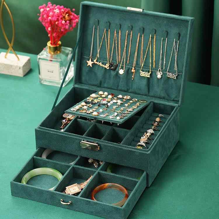 ・カテゴリ: 首飾箱・機能: 携帯式、防塵・素材: 綿布・スタイル: ヨーロピアン・層数: 2層・収納シーン: 化粧品収納・色: 墨緑色、黒色、真珠白色、ピンク、緑色、灰色、白色
