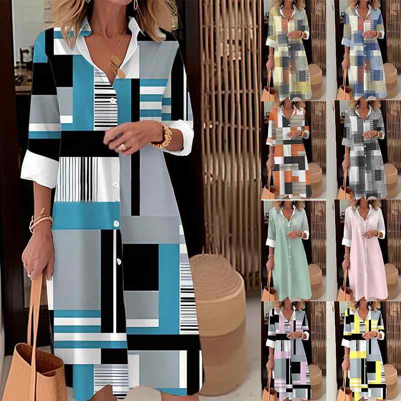 ・生地: 四面弾・柄: 3D・製法: プリント・スタイル: カーディガン・構成: ワンピース・スカート丈: ミモレ丈・スカート型: Aライン・ネックライン: シャツ襟・袖: 長袖・ウエスト: ゆったり・デザイン: 3D・素材: ポリエステル...