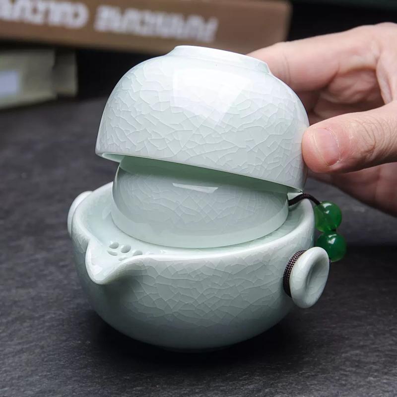 ・スタイル: レトロ・素材: 陶磁器・カラー: 汝窯一壶一杯+便携包, 汝窯一壶两杯+便携包