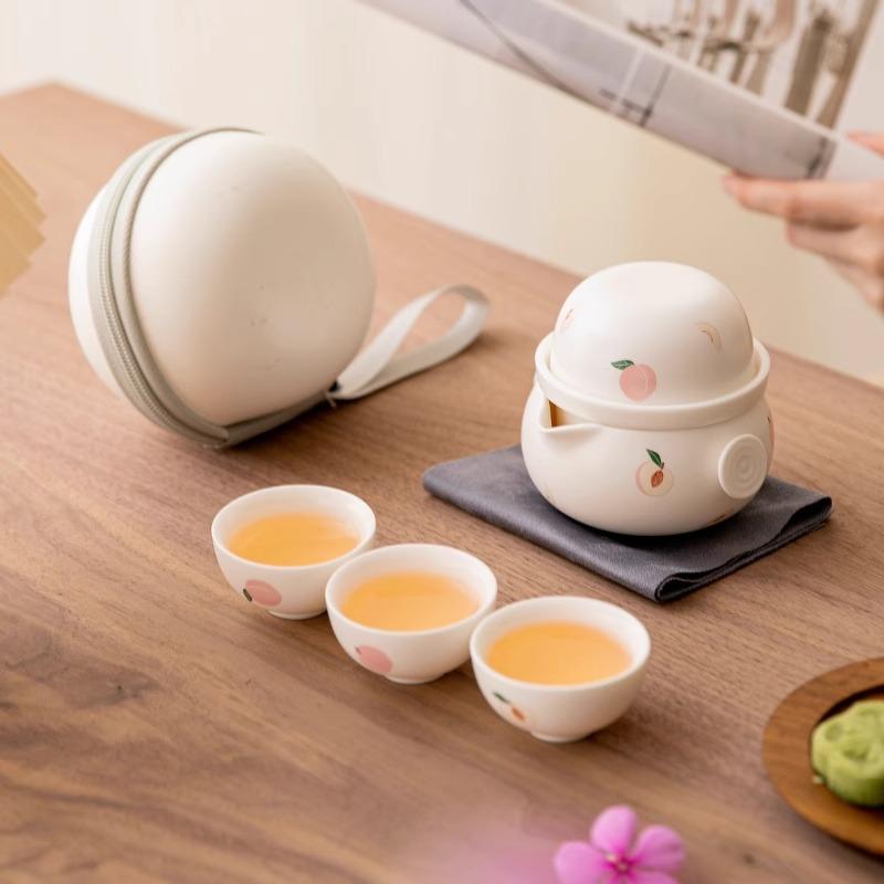 ・スタイル: 田園風・素材: 陶磁器・カラー: 桃子旅行茶具