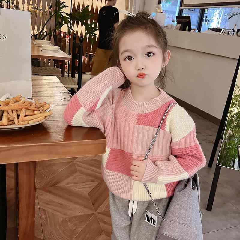 ・カテゴリ: 子供用ニット・対象: 女児・生地加工: 柔らかい・スタイル: 韓国風・対象年齢: 3～8歳・シーズン: 秋冬・毛糸の太さ: 普通・厚さ: 厚手・袖丈: 長袖・留め具: プルオーバー・柄: 格子柄・素材: 毛糸、綿50%・ネック...