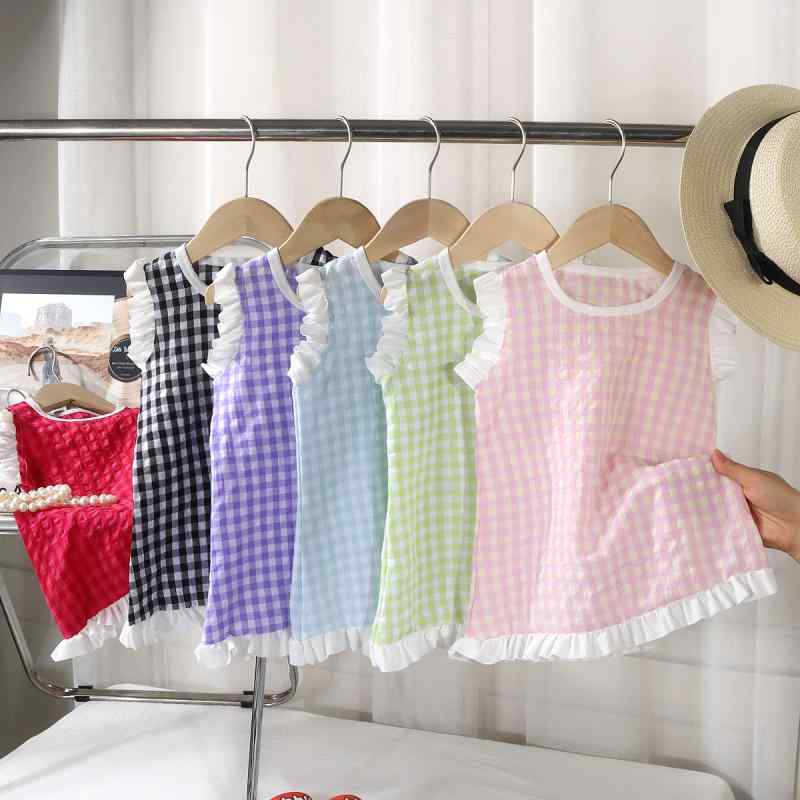 ・カテゴリ: 子供用ワンピース・スタイル: 韓国風・素材: 綿混紡・主な素材: 綿・素材の割合: 50%・対象: 女児・対象年齢: 3～8歳・柄: 格子柄・生地: 柔らかい加工・袖丈: ノースリーブ・スカートの形状: Aライン・裏地: 綿、...