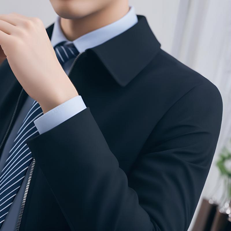 ・素材機能: 通気、耐摩耗、吸湿性、速乾性、高色堅牢度・カテゴリ: ジャケット・スタイル: ビジネス・対象: 35歳以上・襟の形: 襟付き・フィット: レギュラー・フロント: ジッパー・フード: なし・厚さ: 普通・柄: 無地・対象: 中年...