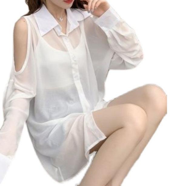 ・素材: 氨纶、その他・柄: 無地・スタイル: カーディガン・袖丈: 長袖・着丈: 普通(50cm<着丈≤65cm)・ネックライン: ポロ・袖のタイプ: シャツ袖・カラー: ホワイト、ブラック・サイズ: M、L、XL、2XL、3XL・...