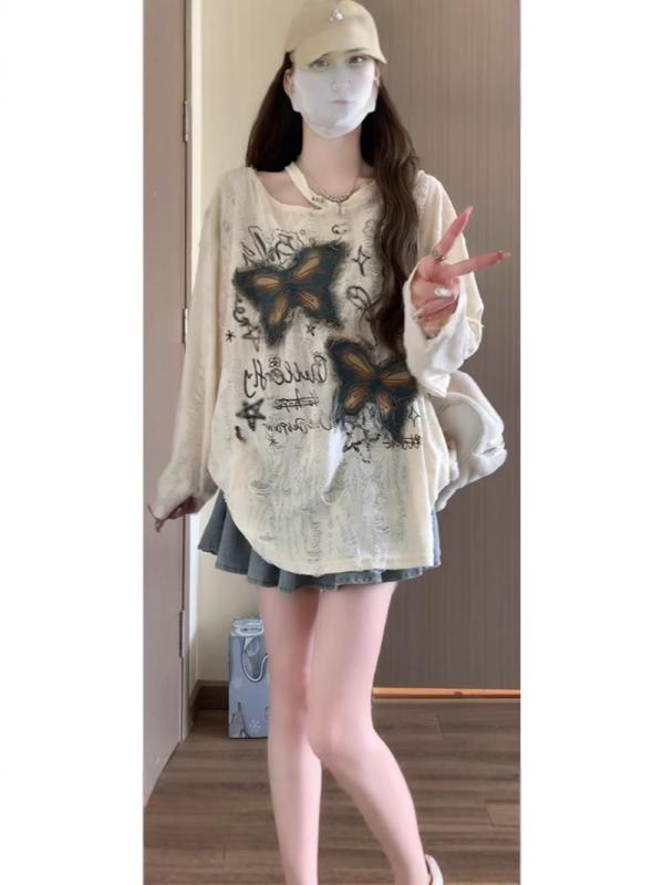 ・素材: 聚酯纤维・柄: その他・スタイル: その他・袖丈: 長袖・フィット: ゆったり・ネックライン: ラウンドネック・袖のタイプ: レギュラー・流行の要素: プリント、パッチ・カラー: アプリコット、ダークグレー・サイズ: S、M、L、...