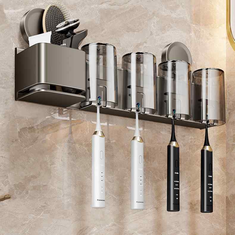 ・商品カテゴリ: 歯ブラシホルダー・機能: 収納, 穴あけ不要・素材: スペースアルミニウム・設置方法: 吸盤式・カラー: ガンメタル (吸盤式2人用, 3人用, 4人用, 2人用+コップ2個, 3人用+コップ3個, 4人用+コップ4個, ...