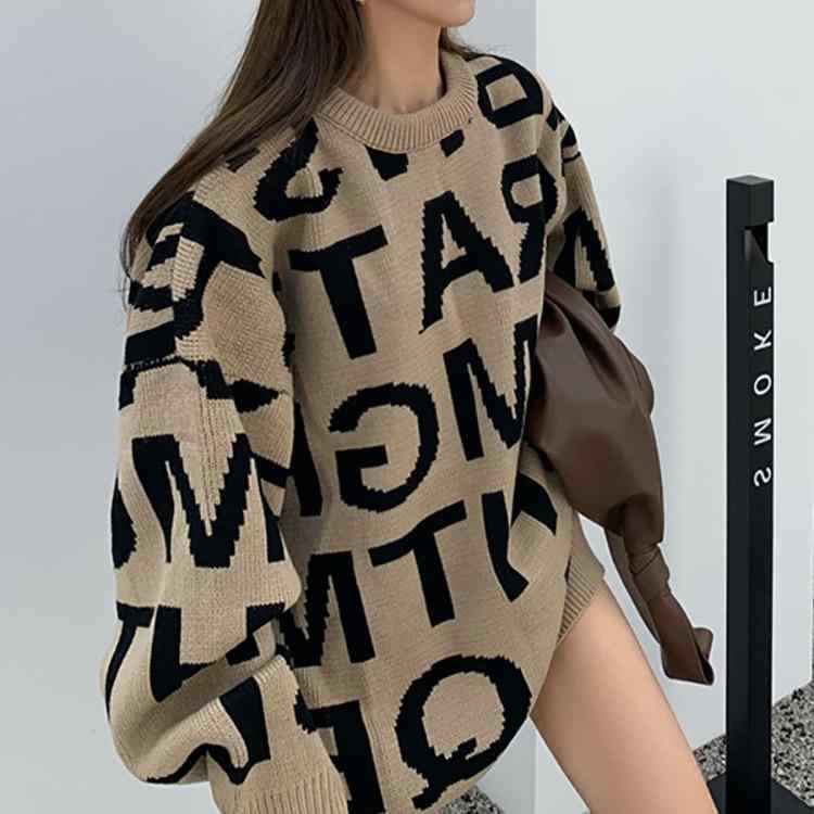 ・素材: アクリル・厚さ: 中厚・組み合わせ: 単品・スタイル: プルオーバー・フィット: ゆったり・袖丈: 長袖・ネックライン: ラウンドネック・着丈: ミドル丈(50cm超65cm以下)・カラー: カーキ、ブラック・サイズ: フリーサイ...