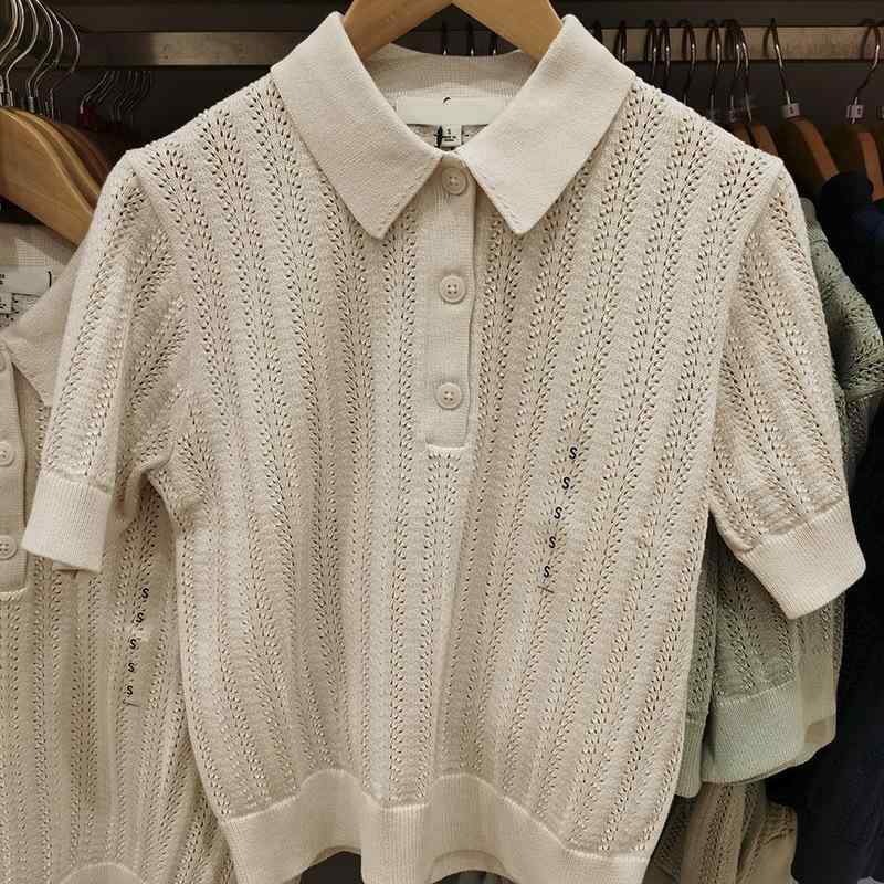 ・カテゴリ: ニット・セーター・スタイル: 韓国風、カジュアル・柄: 無地・厚さ: 普通・袖丈: 五分袖・ネックライン: ポロネック・メイン素材: その他・メイン素材の含有量: 30〜50%・フィット: ルーズ・カラー: ブラック、オフホワ...