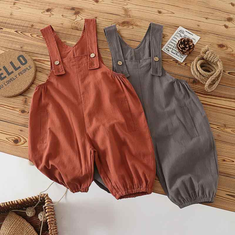 ・スタイル: カジュアル・素材: 綿・素材（混紡率）: 綿98%・パンツ丈: 七分丈・対象: 子供、男女兼用・対象年齢: 3～8歳 (100～140cm)・シーズン: 夏・種類: サロペット・柄: 無地・画像: 実物・ウエスト: ハイウエス...