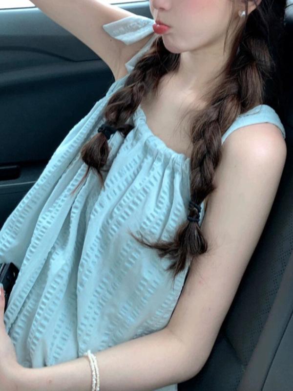 ・スタイル: スウィート、ガーリー・タイプ: 끈으로 묶는형・フィット: スリム・着丈: ミドル丈（50cm超～65cm以下）・素材: ポリエステル・主素材: ポリエステル（90～95%）・色: ブルー・サイズ: S、M、L、XL・対象: ...