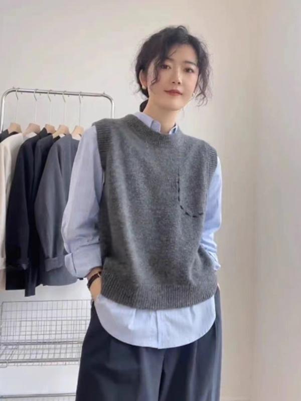・スタイル: 中国風、文芸復古・袖丈: ノースリーブ・ネックライン: ラウンドネック・柄: 無地・カテゴリ: ベスト、タンクトップ・着丈: ミドル丈・素材: ウール・素材構成: ウール95%以上・カラー: グレー・サイズ: M、L、XL・対...
