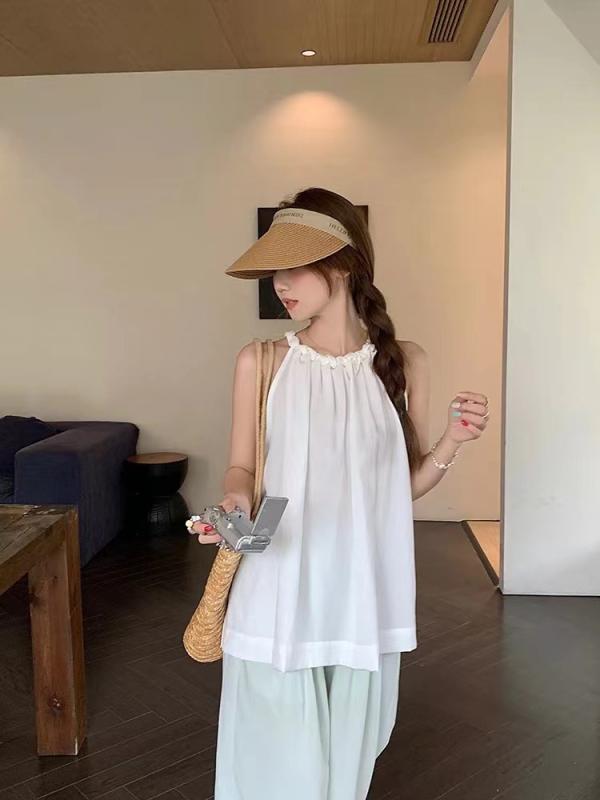 ・スタイル: 挂脖款・着丈: 普通丈(50cm～65cm)・柄: 無地・流行の要素: リボン・素材: ポリエステル、スパンデックス・カラー: ホワイト、ブルー、イエロー・サイズ: フリーサイズ(40-62.5kg)・タイプ: Aライン・対象...