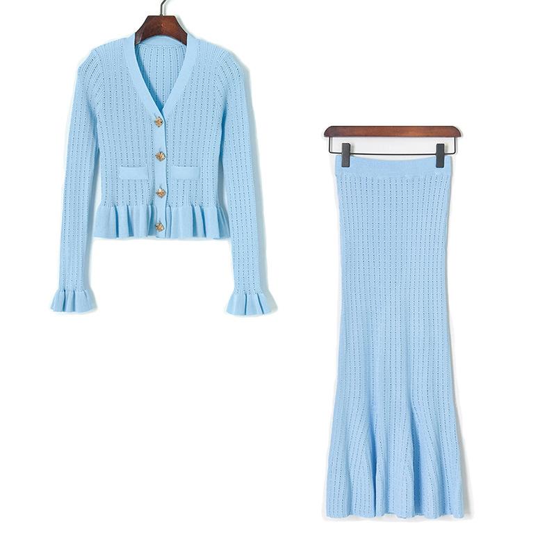 ・スカート丈: ロング・人気要素: 無地・製法: かぎ針編み・生地名: レーヨン・メイン素材: レーヨン・カラー: ブルー（フリル裾カーディガン）、ブルー（マーメイドロングスカート）、ホワイト（フリル裾カーディガン）、ホワイト（マーメイドロ...