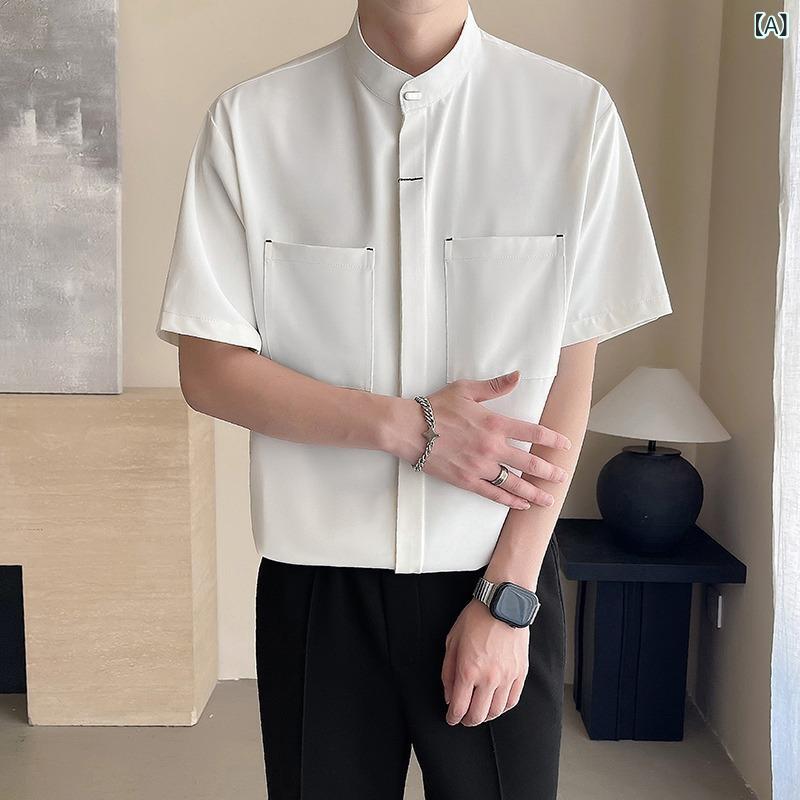 ・カテゴリ: シャツ・スタイル: 日系復古・袖丈: 半袖・柄: 格子・厚さ: 普通・対象年齢: 成人・対象: 青年、男性・素材: ポリエステル混紡・生地: 通気性生地・フィット: ルーズ・襟型: 立襟・ディテール: ポケット・色: 白、黒・...