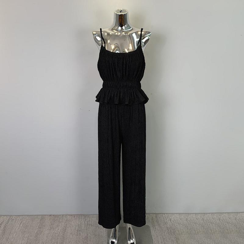 ・柄: 無地・パンツ丈: フルレングス・流行要素: 無地・素材: ポリエステル、スパンデックス・カラー: ブラック、ベージュ・サイズ: フリー・スタイル: 通勤・袖丈: ノースリーブ・カテゴリー: カジュアルセットアップ・主な素材の含有量:...