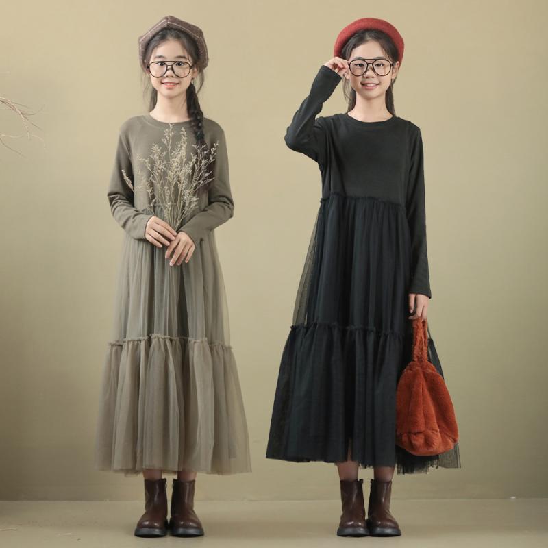 ・スタイル: 韓国版・生地の名称: 綿・スカートの種類: ワンピース・安全等級: B類・主な生地の成分: 綿95%・対象年齢: 中・高学年 (8歳以上、140cm以上)・柄: 無地・袖丈: 長袖・スカートの裾: 拼接・裏地の成分: 綿95%...