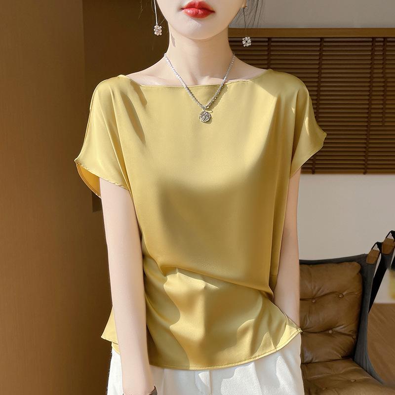 ・素材: 聚酯纤维、氨纶・柄: 無地・スタイル: プルオーバー・袖丈: 半袖・着丈: 普通(50cm<着丈≤65cm)・ネックライン: オフショルダー・袖のタイプ: 通常袖・流行の要素: リボン・カラー: シャンパンカラー, イエロー...