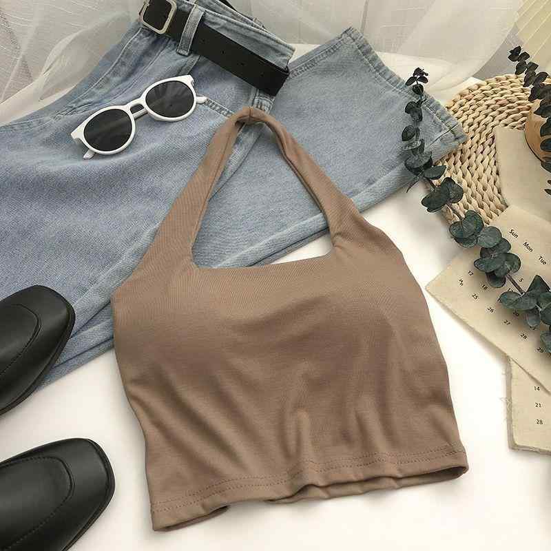 ・主な素材: ポリエステル・スタイル: キャミソール・袖丈: ノースリーブ・着丈: 短め（40cmより大きく50cm以下）・ネックライン: ホルターネック・カラー: ホワイト, ブラック, グレー, ブラウン, ピンク・サイズ: フリーサイ...