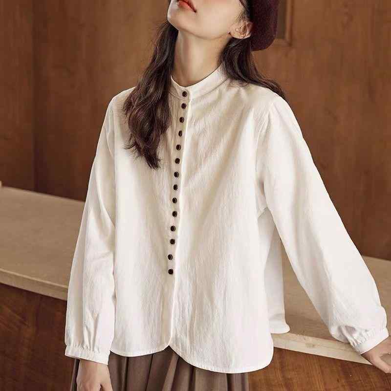 ・主な素材: 綿・柄: 無地・袖丈: 長袖・袖のタイプ: シャツ袖・襟の形: シャツ襟・色: 白・サイズ: S, M, L, XL・スタイル: 通勤・種類: シャツ