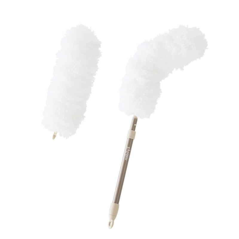 Eyliden ダスター はたき ほこり払い ダスターモップ ホコリ取り モップ ガラス掃除 軽量 取替え可 長さ調節 マイクロファイバー 交換ヘッド×2 コンパクト ほこりキャッチャー【カラー】：ホワイト。 【サイズ】：全長：68~85c...