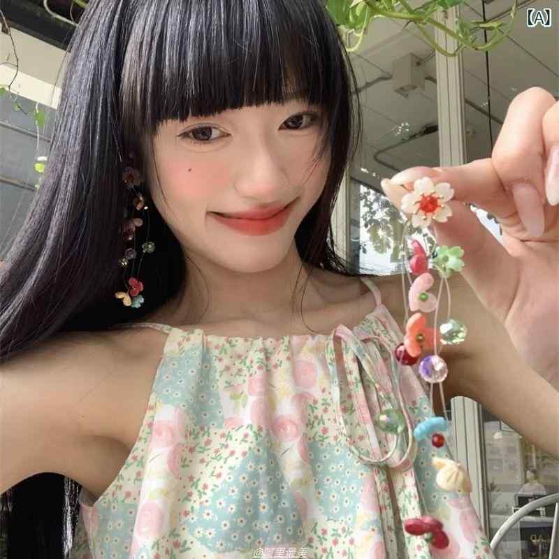 ・素材: 混合材質・処理技術: 電気メッキ・造型: 花卉・カラー: カラー花柄タッセルピアス, カラー花柄タッセルイヤリング・対象: 女性・スタイル: 清新、スイート・製品カテゴリ: イヤリング・流行要素: 植物、花柄