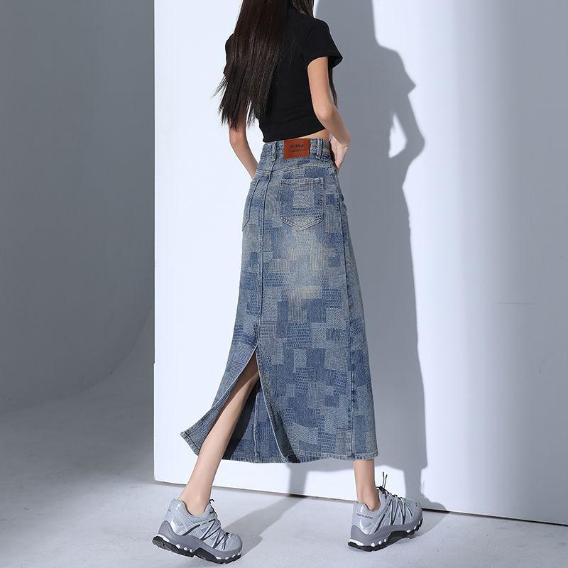 ・素材: 綿、氨纶・スカート型: タイトスカート・スカート丈: ミモレ丈・色: ヴィンテージブルー・サイズ: XS, S, M, L, XL, XXL・スタイル: ストリート・生地: デニム・加工: 防しわ加工・特徴: ダメージ加工・テイス...