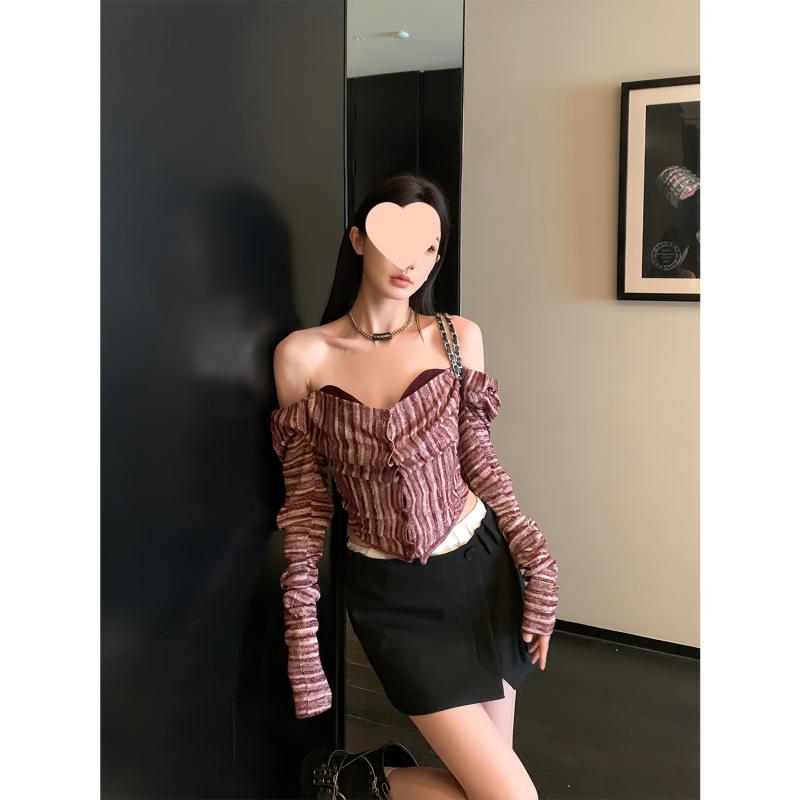 ・面料: その他・主な素材: スパンデックス・柄: ストライプ・タイプ: プルオーバー・シルエット: タイト・袖: 通常・ネックライン: ポロ・袖丈: 長袖・カラー: ティーシャンレッド・サイズ: XS, S, M, L・スタイル: エレガ...