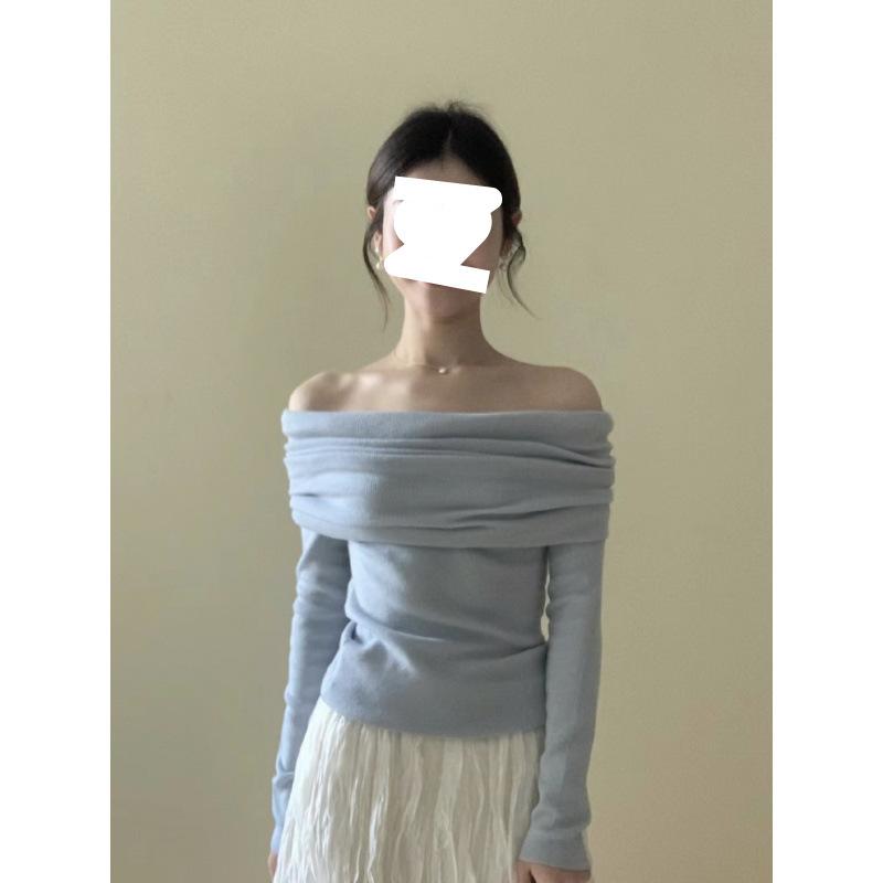 ・素材: 包芯纱・柄: 無地・厚さ: 中厚・スタイル: プルオーバー・組合せ: ワンピース・フィット: スリム・着丈: ミドル丈(50cm＜着丈≤65cm)・ネックライン: オフショルダー・袖丈: 長袖・袖のタイプ: レギュラー・カラー: ...