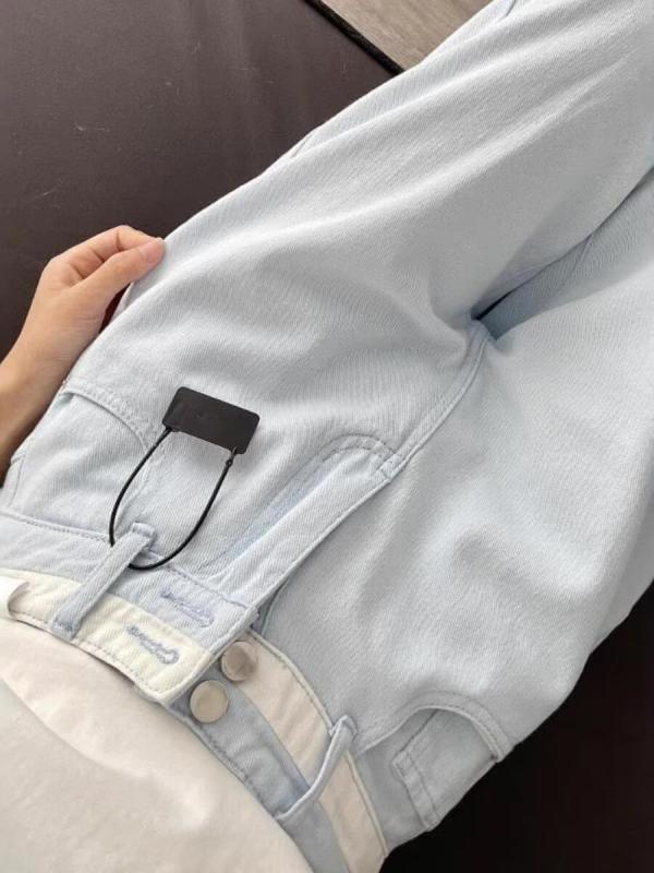 ・貨号: 206・素材: 綿、ポリエステル・スタイル: ストレートパンツ・パンツ丈: フルレングス・ウエスト: ハイウエスト・厚さ: 薄手・デザイン: ボタン、ファスナー、無地・カラー: ライトブルー・サイズ: S, M, L, XL, 2...