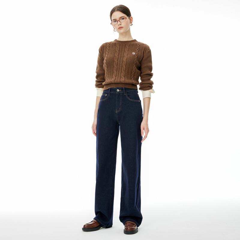 ・素材: 綿95%以上、スパンデックス30%以下・スタイル: ワイドレッグ、ストレート・パンツ丈: フルレングス・ウエスト: ハイウエスト・厚さ: 厚手・特徴: 無地・カラー: ダークブルー・サイズ: 25, 26, 27, 28, 29,...