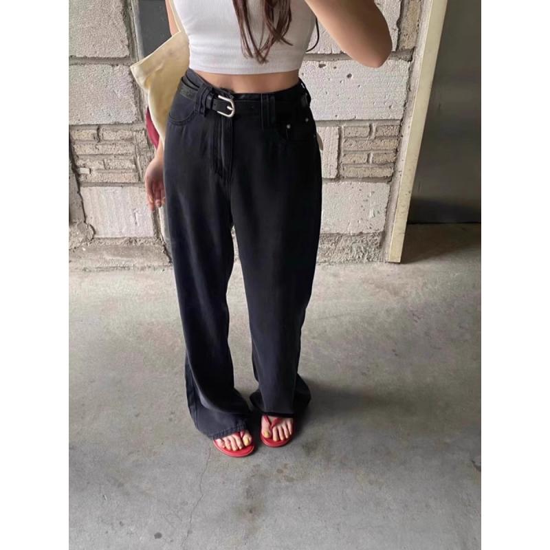 ・素材: デニム・主な素材: ポリエステル・スタイル: ワイドパンツ・パンツ丈: フルレングス・ウエスト: ハイウエスト・厚さ: 普通・デザイン: 無地・カラー: ブラック・サイズ: S, M, L・スタイル: 韓国風・主な素材の含有量: ...