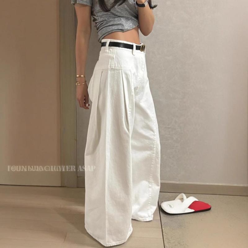 ・素材: 綿、アクリル・スタイル: 拼接款、日韓カジュアル、韓系風・パンツ丈: 長ズボン・ウエスト: ハイウエスト・厚さ: 中厚・流行要素: 無地・カラー: ホワイト、ライトブルー・サイズ: S、M、L・生地: デニム・ストレッチ: なし・...