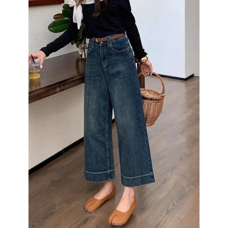 ・スタイル: 都市風・パンツ丈: 九分丈・ウエスト: ハイウエスト・流行: 無地・カラー: 懐旧色・サイズ: S, M, L, XL, 2XL・スタイル: 通勤・パンツ型: ワイドレッグ・素材: デニム/綿