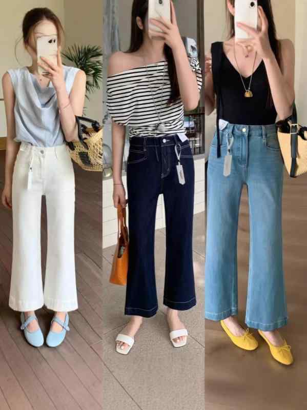 ・素材: 綿・スタイル: 微喇裤、カジュアル・パンツ丈: 九分丈・ウエスト: ハイウエスト、ミドルウエスト・厚さ: 薄手・流行の要素: ダメージ加工・カラー: ホワイト、ライトブルー、ブルー・サイズ: S、M、L、XL・ストレッチ: 中程度...