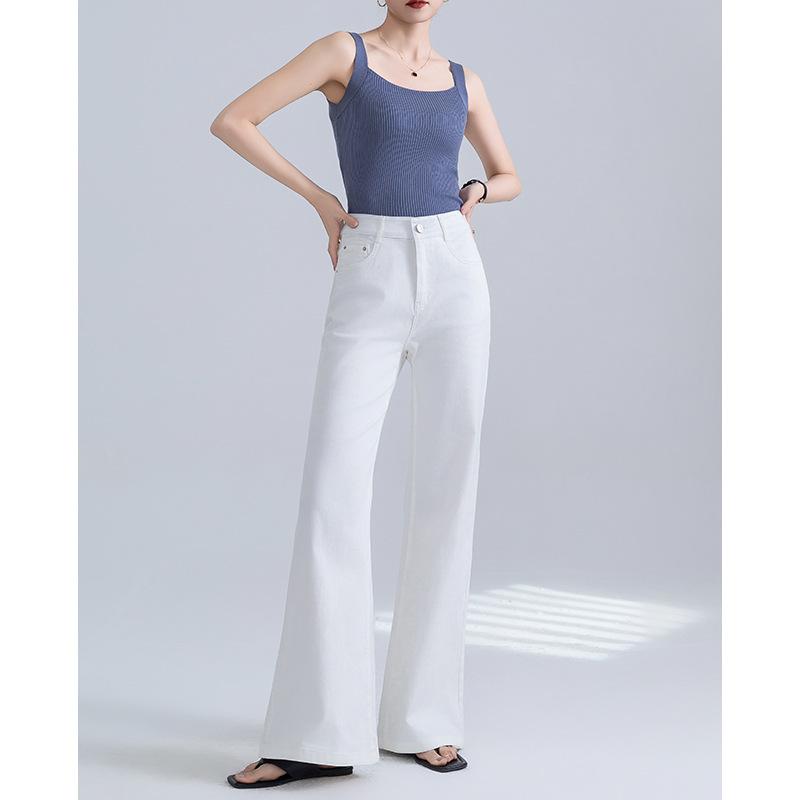 ・素材: 綿、スパンデックス・スタイル: 微喇裤・パンツ丈: 长裤・ウエスト: ハイウエスト・厚さ: 薄手・カラー: 玉霜白・サイズ: S, M, L, XL, 2XL・スタイル: エレガント、通勤・生地: デニム・パンツのタイプ: 微喇型...