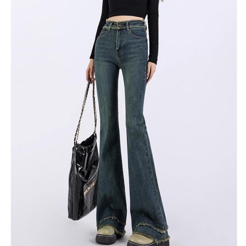 ・生地: シェニール・主な生地の組成: スパンデックス・スタイル: フレアパンツ・パンツ丈: フルレングス・ウエスト: ハイウエスト・厚さ: 普通・加工: ダメージ加工・カラー: レトロブルー・サイズ: XS, S, M, L, XL, 2...