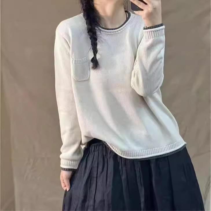 ・素材: 綿・柄: 無地・厚さ: 薄手・タイプ: プルオーバー・シルエット: ゆったり・袖のタイプ: ドロップショルダー・ネックライン: ラウンドネック・袖丈: 長袖・流行の要素: 配色・着丈: ミドル丈(50-65cm)・カラー: グリー...