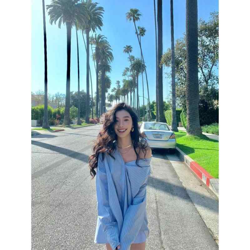 ・素材: その他・柄: ストライプ・袖丈: 長袖・フィット: ゆったり・ネックライン: 方襟・袖のタイプ: ドロップショルダー・カラー: 画像色・サイズ: S, M, L, XL・スタイル: エレガント, 通勤・前立て: シングルブレスト・...