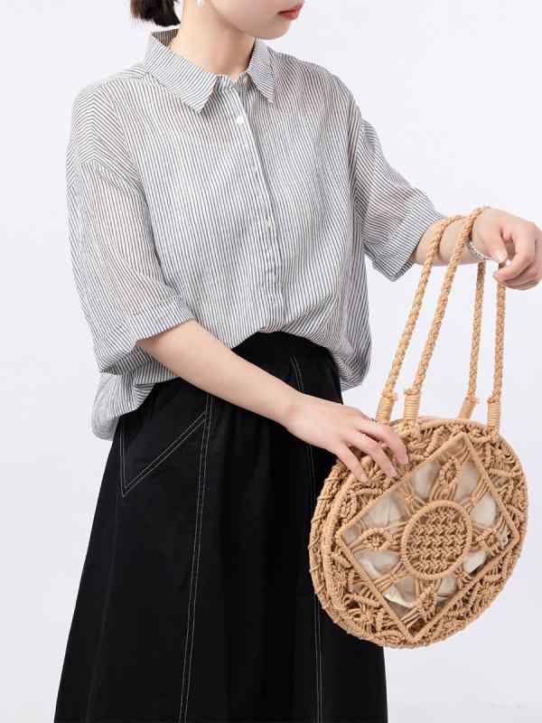 ・素材: 綿・柄: ストライプ・スタイル: カーディガン・袖丈: 五分袖・フィット: ゆったり・襟の形: 襟付き・袖のタイプ: ドロップショルダー・流行の要素: ストライプ・色: 墨白ストライプ, ガラスブルーストライプ, 濃いブルーグレー...