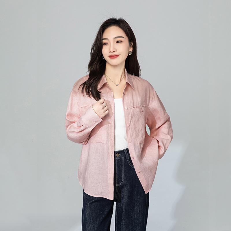 ・素材: 亜麻・柄: 無地・スタイル: カーディガン・袖丈: 長袖・版型: ゆったり・着丈: ミドル丈(65cmより大きく80cm以下)・襟の形: 襟付き・袖の形: ドロップショルダー・特徴: ポケット・カラー: スイートアプリコットピンク...